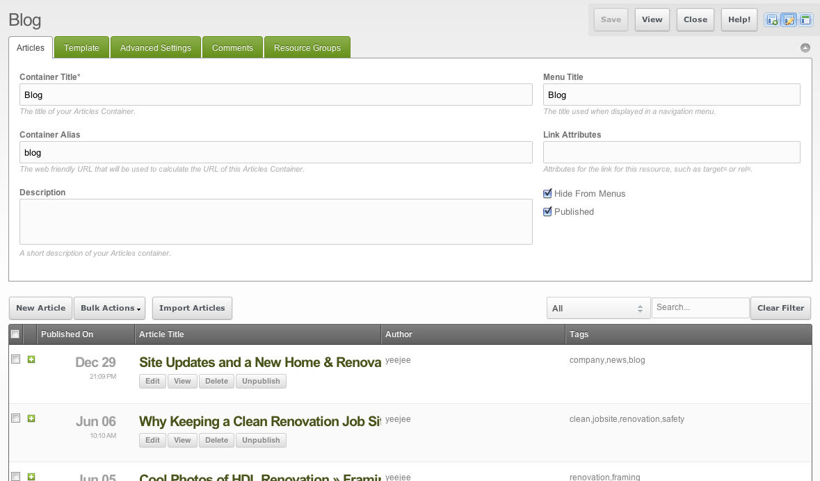 MODX Revolution 2.2 and Articles Blog Engine